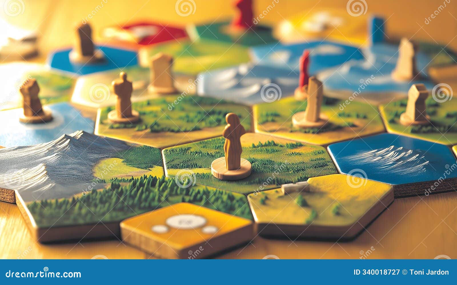 Hexagonal Board Game with Wooden Pieces on a Textured Map Featuring ...