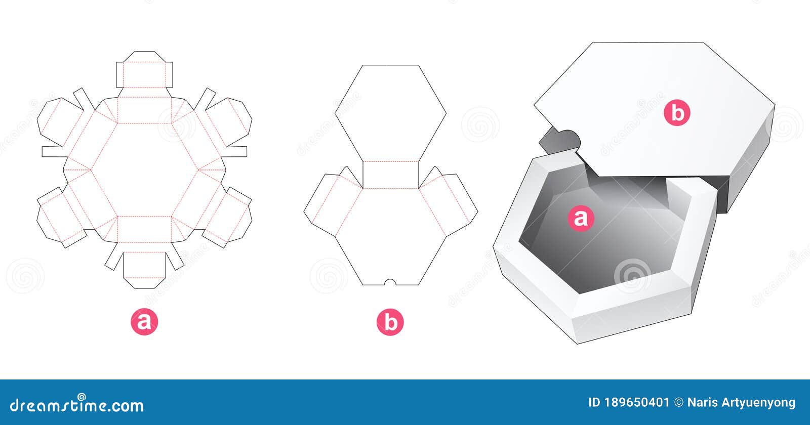 Hexagonal Box with Cover Die Cut Template Stock Vector - Illustration ...