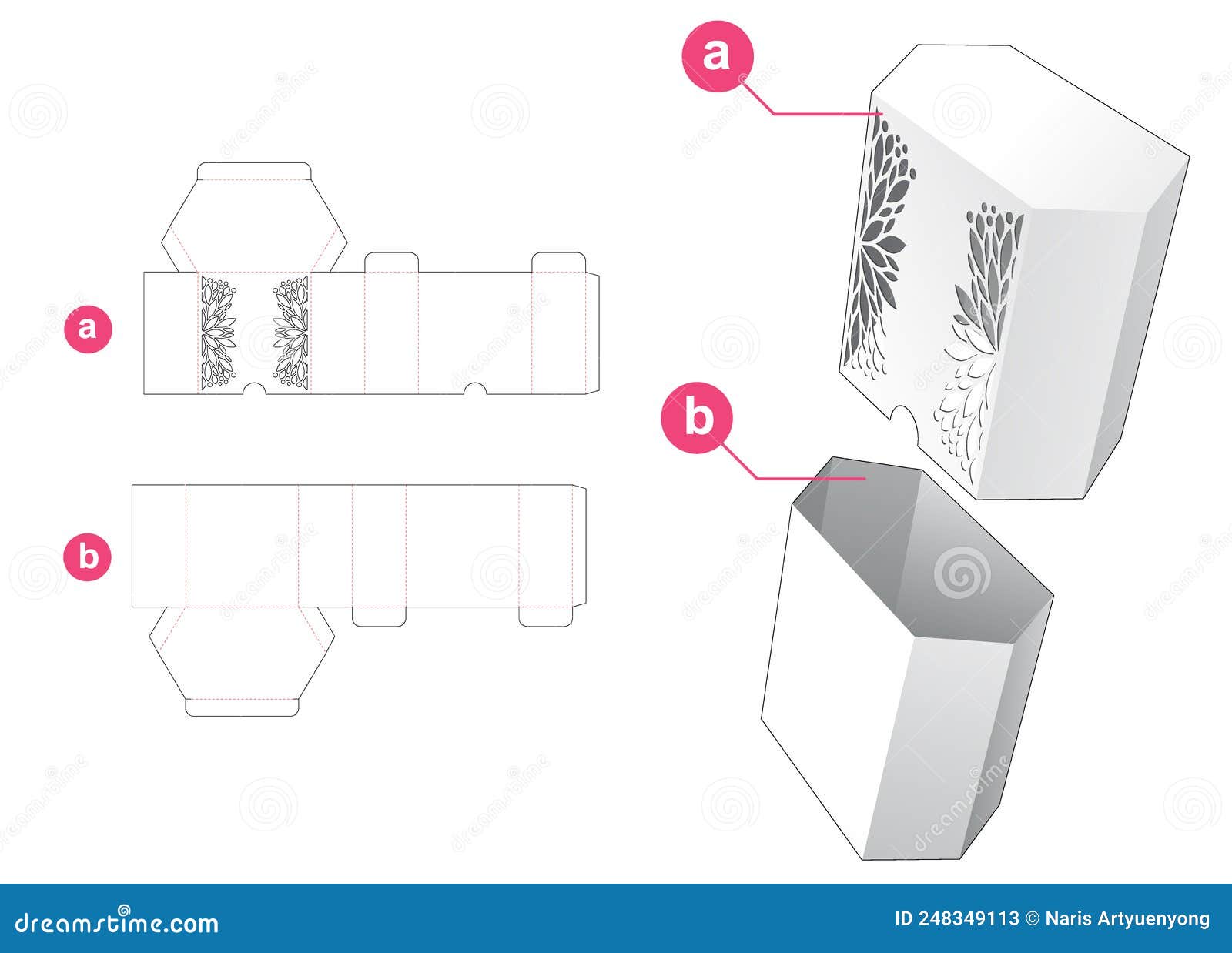 Hexagonal Box with Stenciled Die Cut Template and 3D Mockup Stock ...