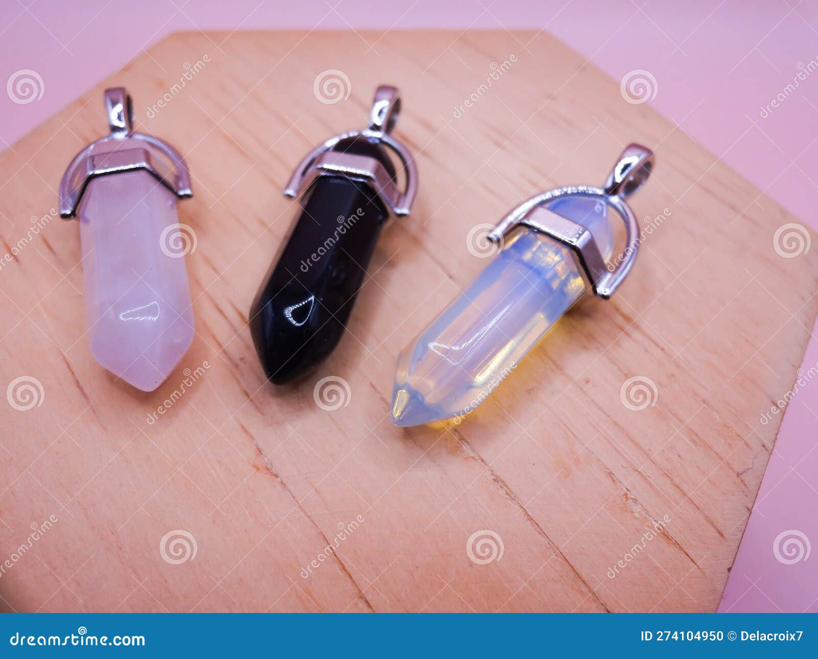 Hexagonal Column Crystals Gem Stones on Silver Chain Multiple Necklace ...