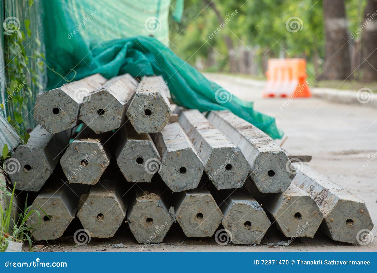 Hexagonal concrete poles stock photo. Image of industrial - 72871470