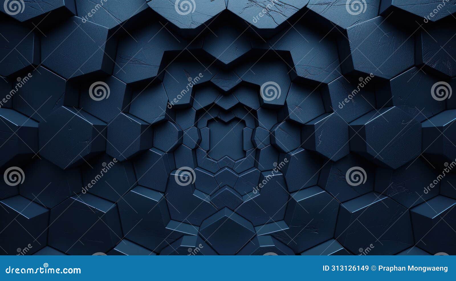 Hexagonal Dark Blue Navy Background Texture Placeholder, Radial Center ...