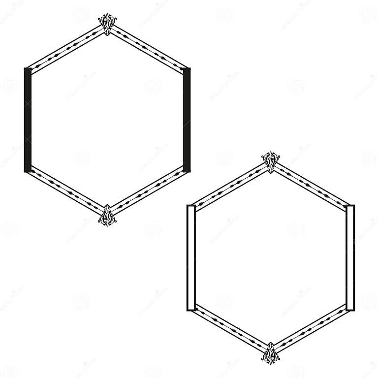 Hexagonal Decorative Frames. Ornamental Outline Shapes. Black and White ...