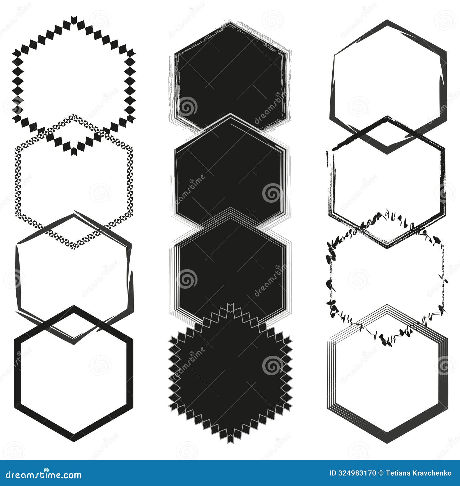 Hexagonal Frame Set. Black and White. Various Vector Designs. Geometric ...