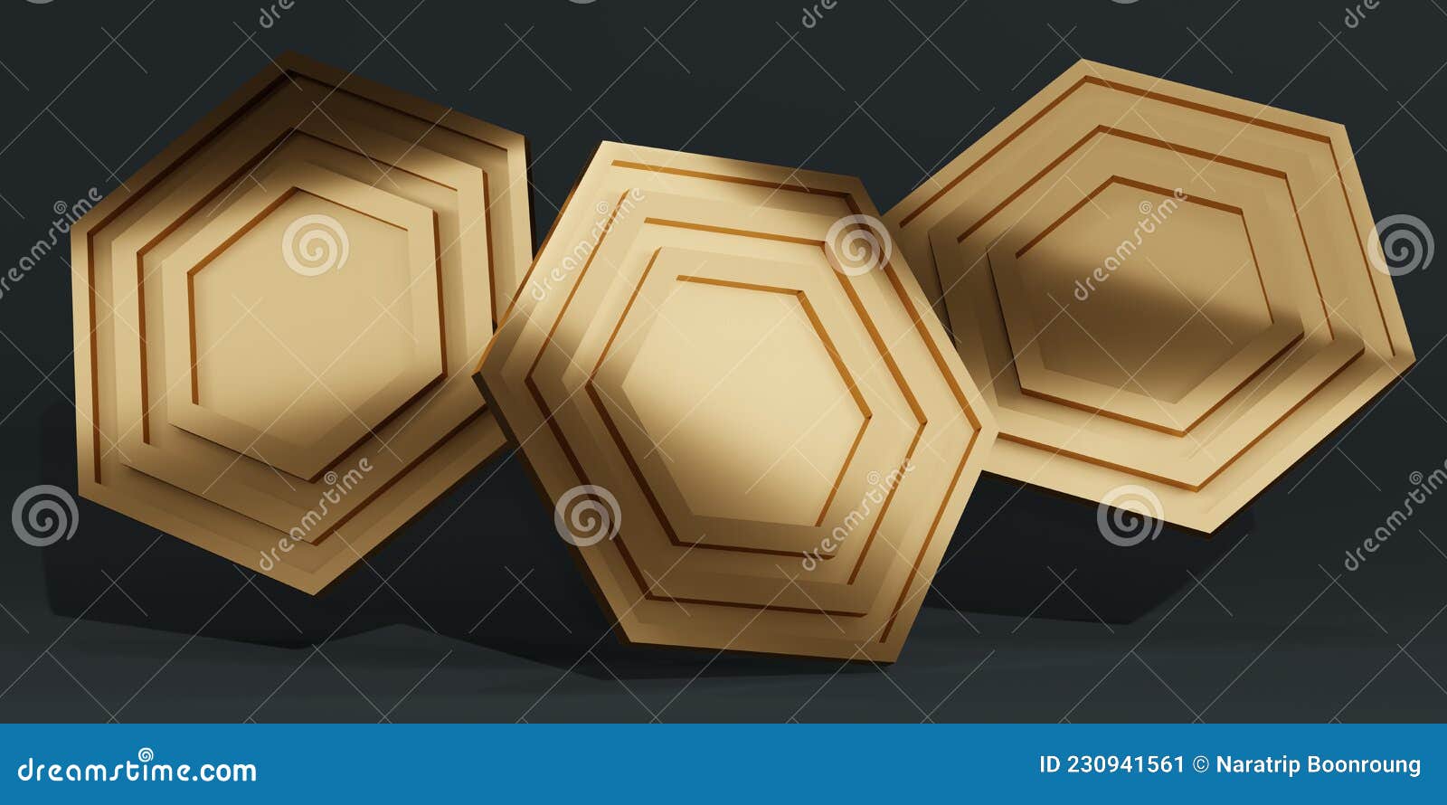 Hexagonal Gold Leaf Floats Above the Dark Scene for Decorating Text and ...