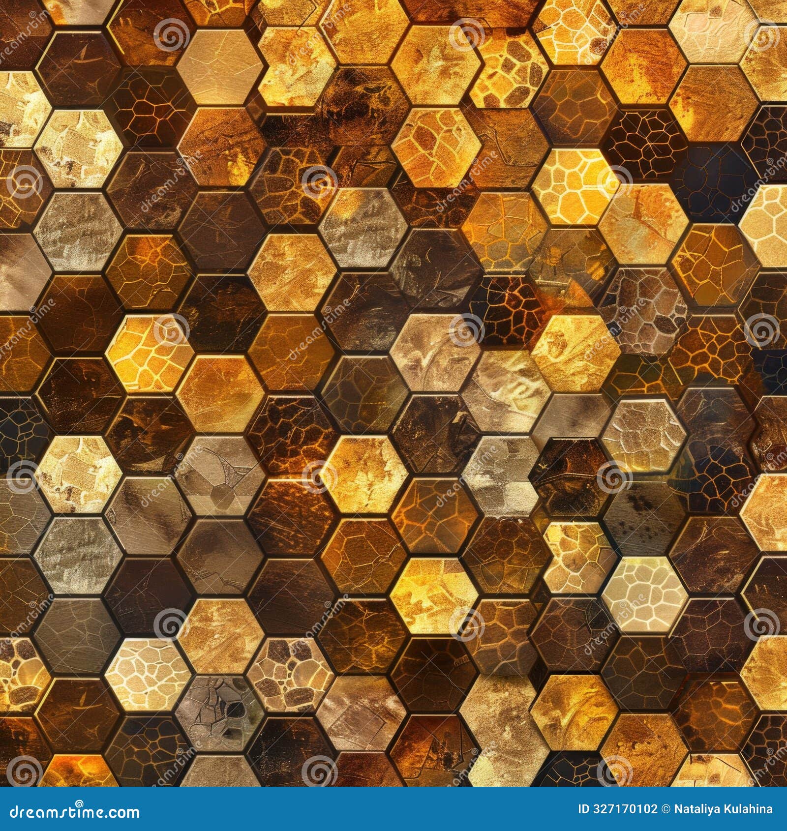 Pattern of Hexagonal Golden Tiles with a Rustic Texture Stock Photo ...