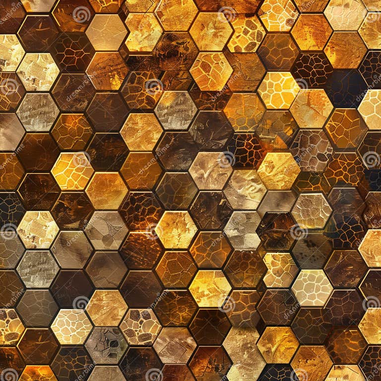 Pattern of Hexagonal Golden Tiles with a Rustic Texture Stock Photo ...