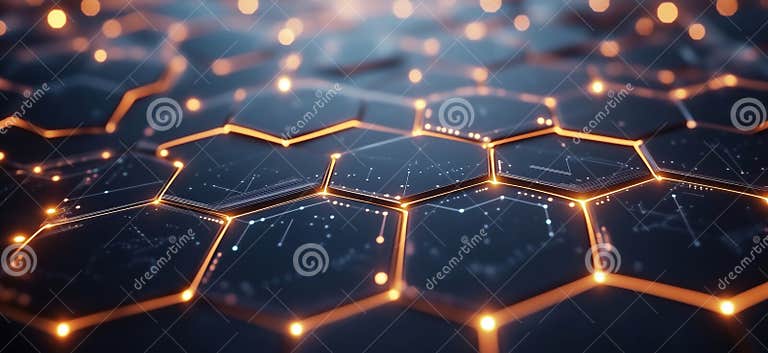 Hexagonal Grid Pattern Illuminated with Glowing Lines and Data ...