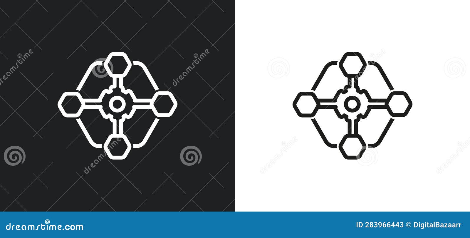 Hexagonal Interconnections Outline Icon in White and Black Colors ...
