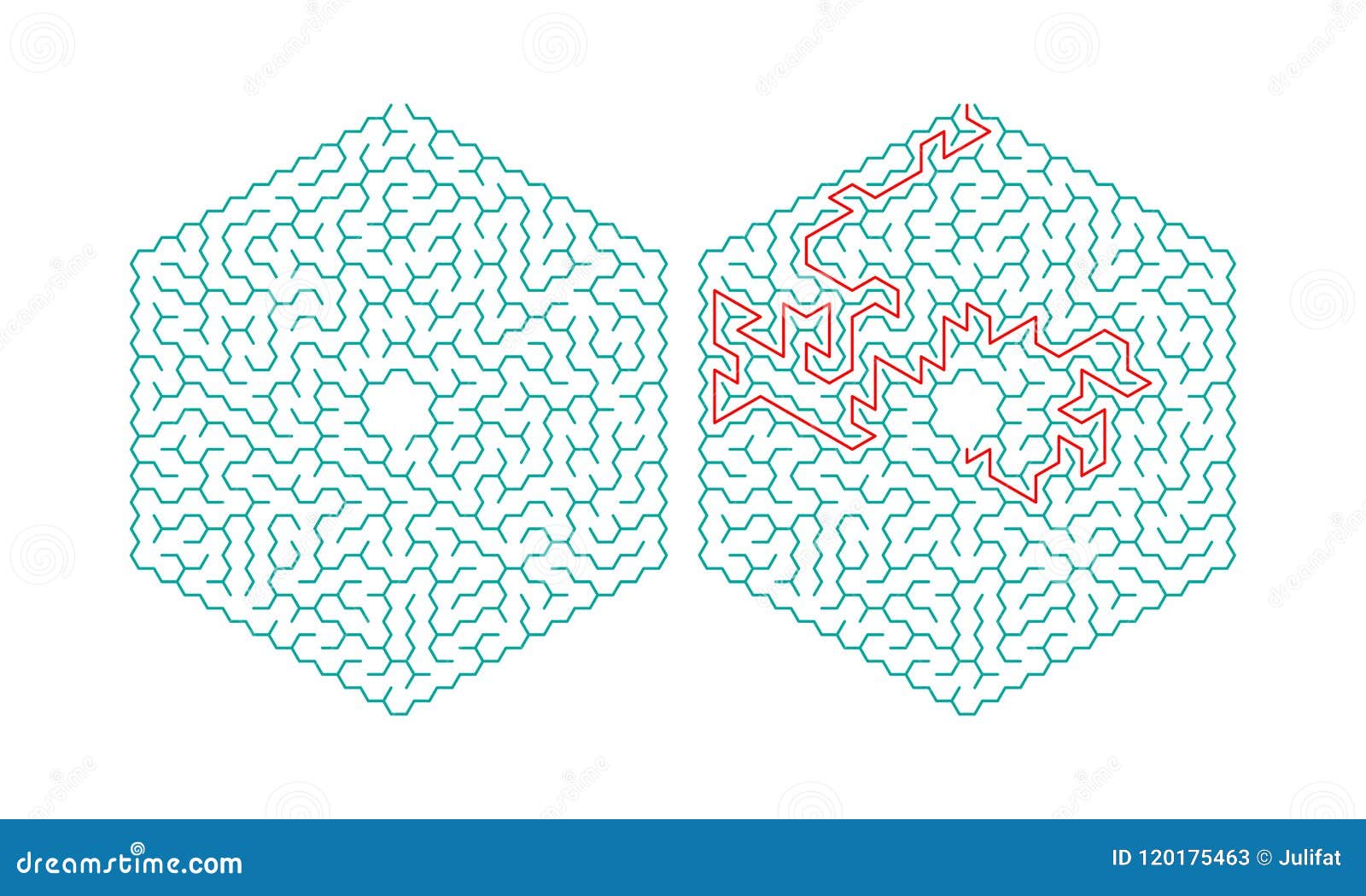 Hexagonal Labyrinth with a Solution. Color Hexagonal Maze Stock Vector ...