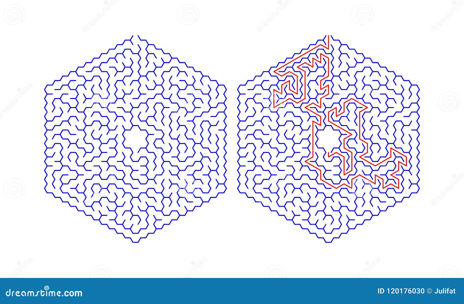 Hexagonal Labyrinth with a Solution. Color Hexagonal Maze Stock Vector ...