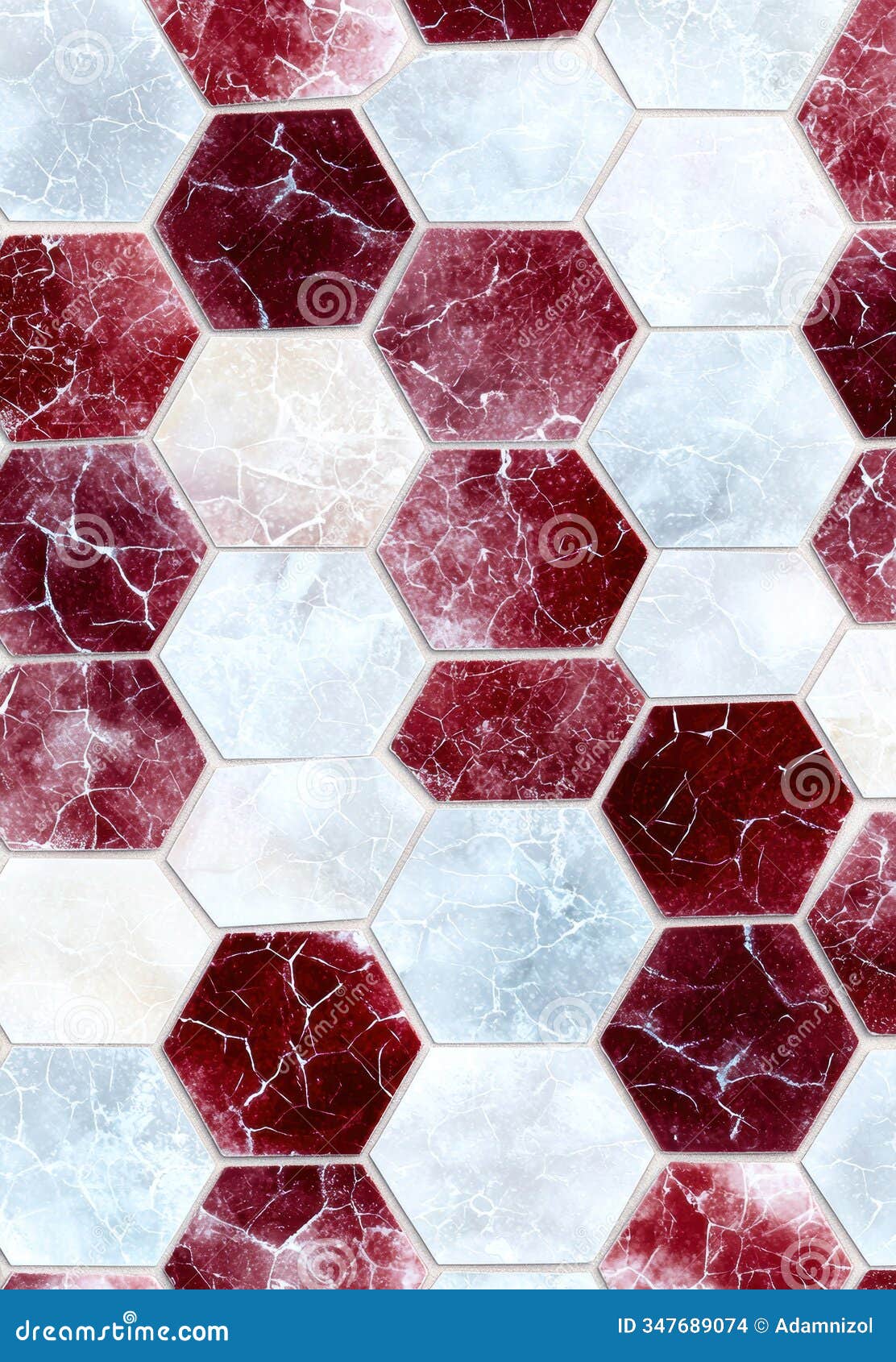 Hexagonal Marble Tile Pattern in Red and White Stock Illustration ...