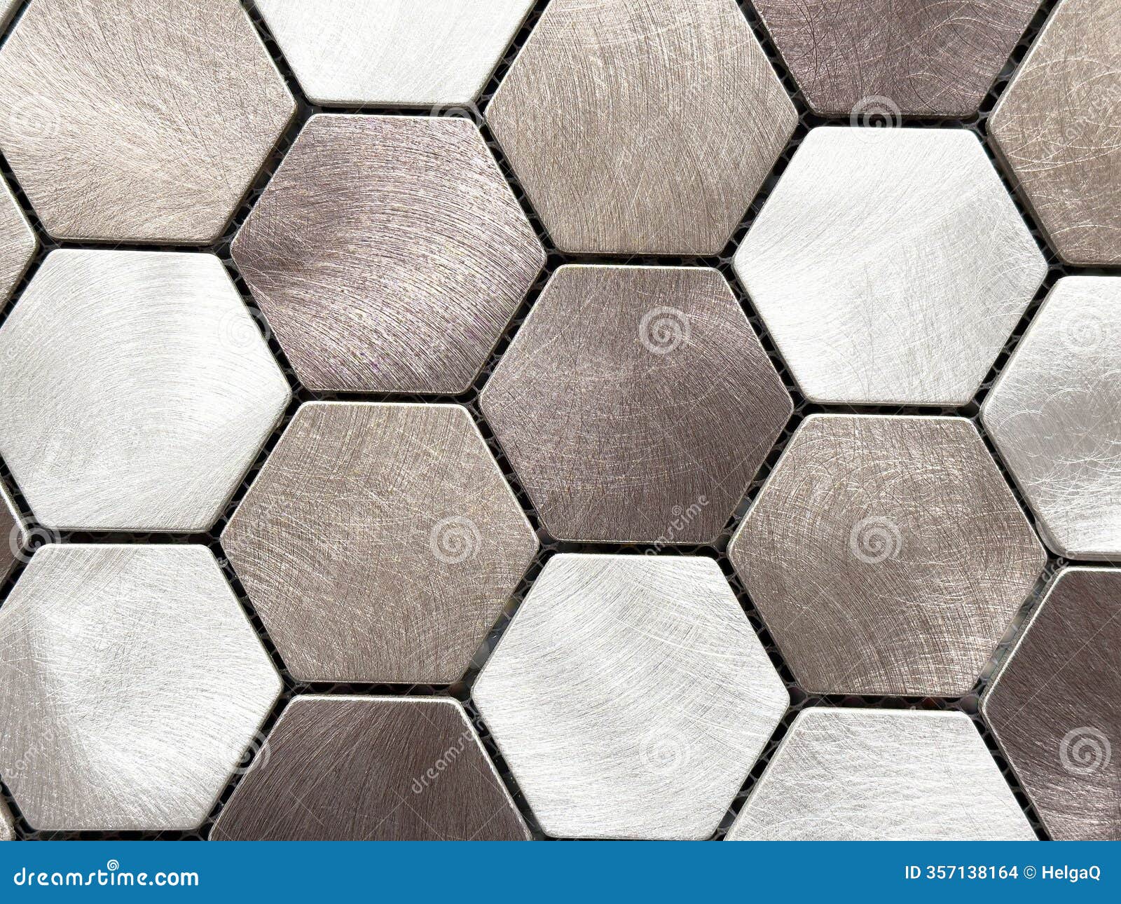 Hexagonal Metal Tile Pattern with Brushed Texture in Silver and Bronze ...