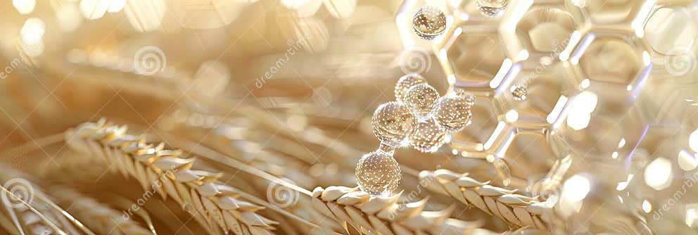 Hexagonal Molecule with Tiny Dots Gently Lying Background Smooth Wheat Stalks, Soothing ...