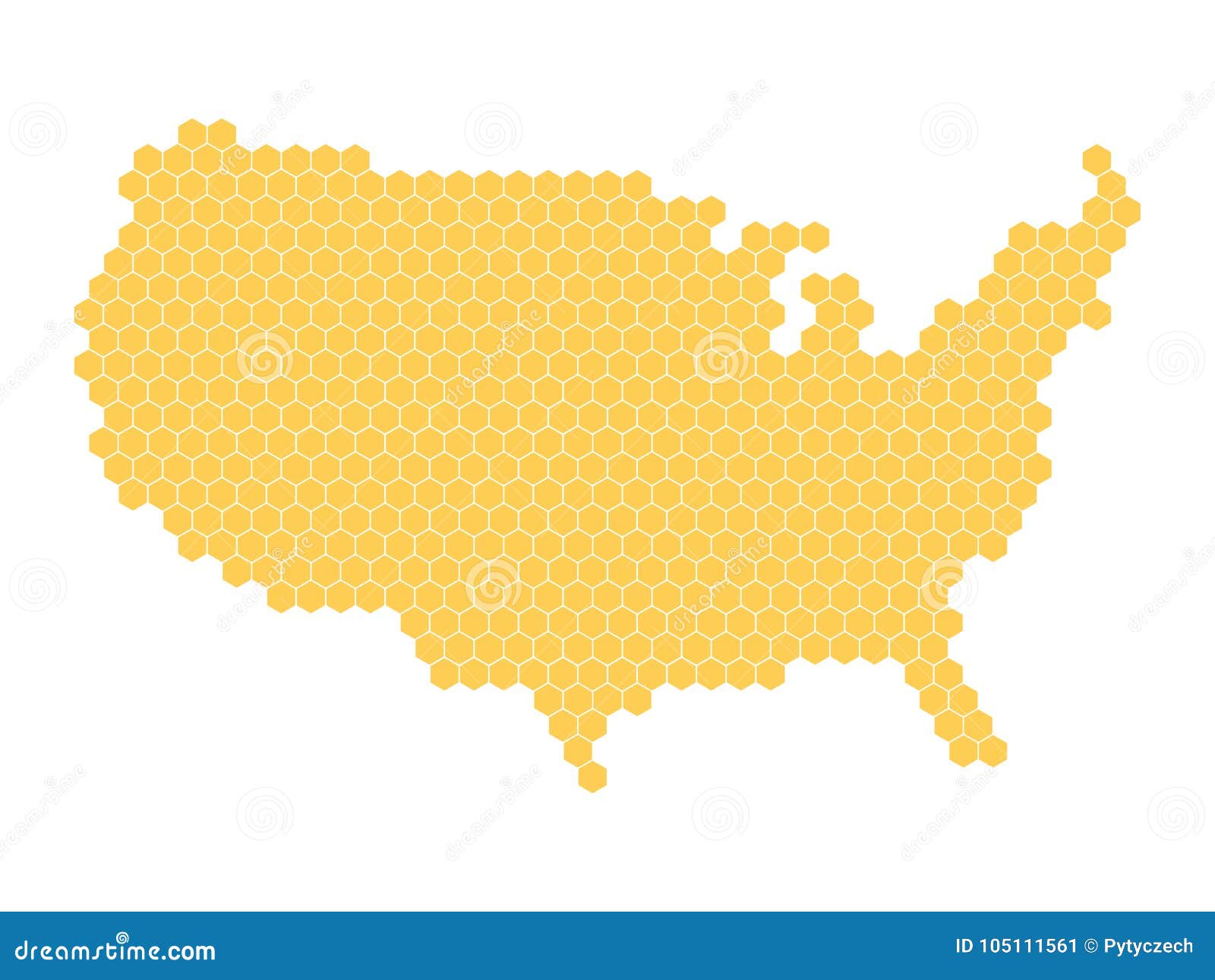 Hexagonal Mosaic in a Shape of USA Map. Yellow Vector Illustration ...