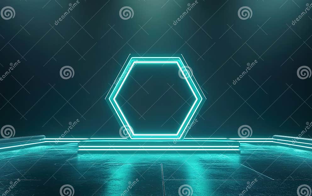 A Hexagonal Neon Display Setup in a Darkened Studio, Ready for a ...