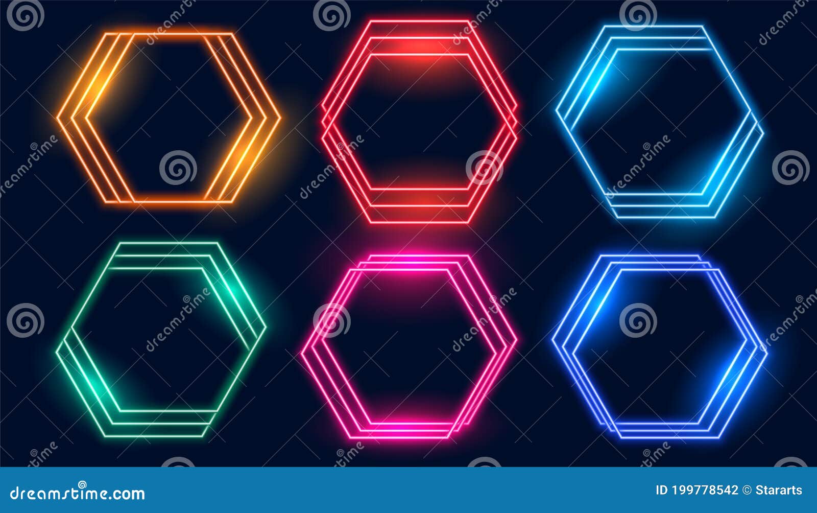 Hexagonal Neon Frames Set of Six Colors Stock Vector - Illustration of ...