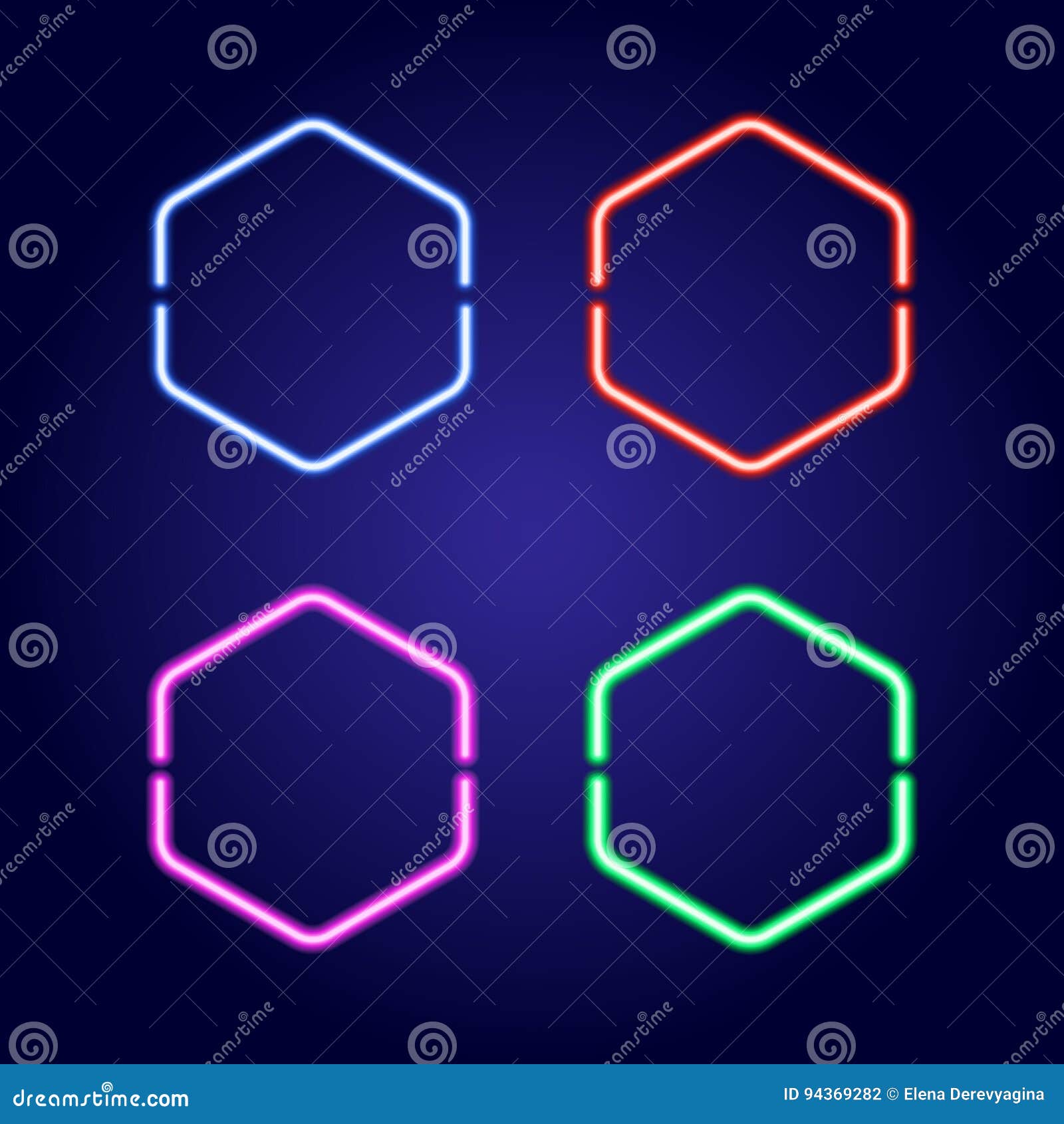 Hexagonal Neon Glowing Frames in Different Colors Vector Illustration ...