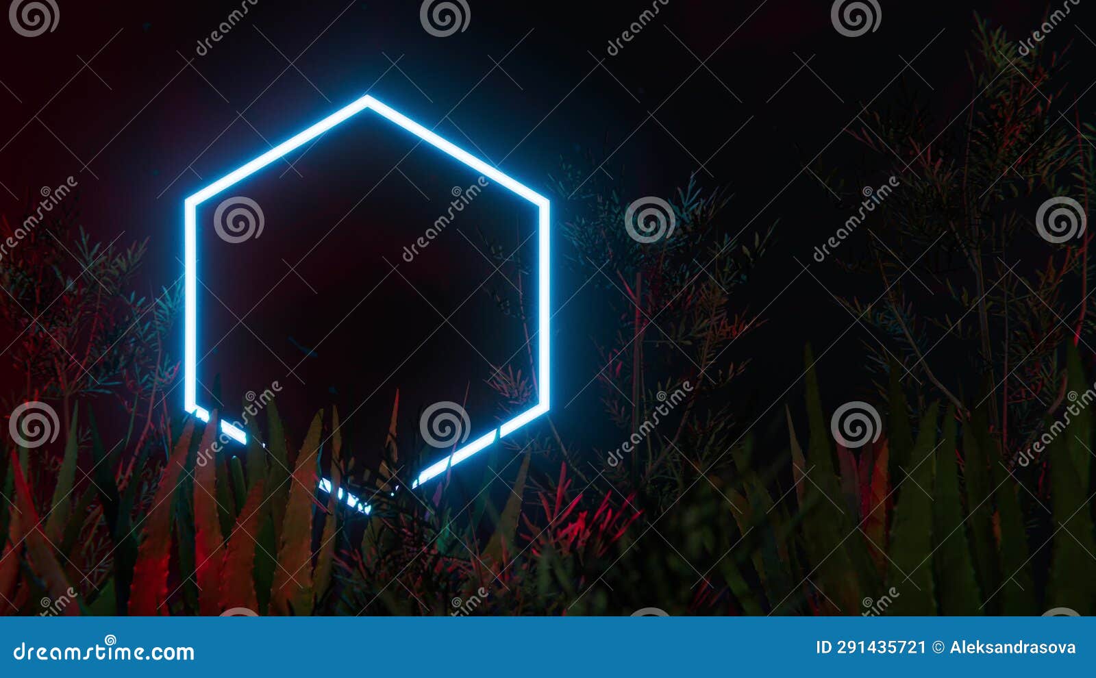 Hexagonal Neon Shape Glowing Vibrant Blue. 3d Loop Animation with Place ...