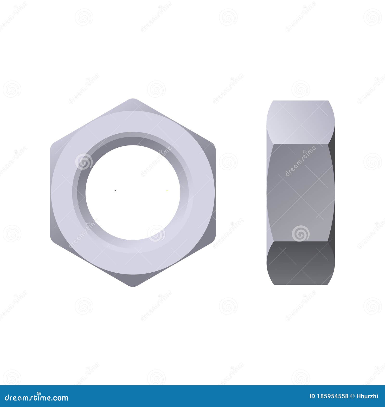 Hexagonal Nut Top and Side View in Realistic Style Stock Vector ...