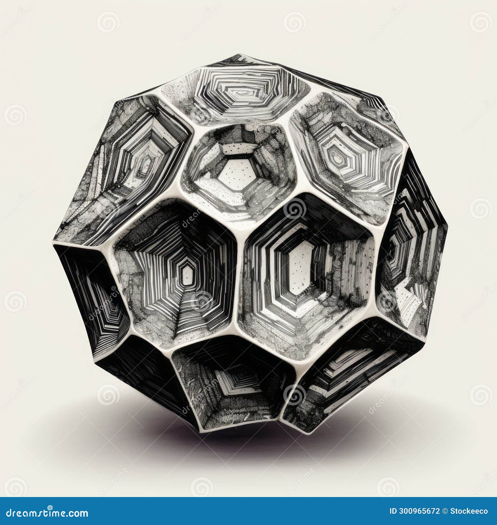 Hexagonal Objects: Intricate Spherical Sculptures in Black and White ...