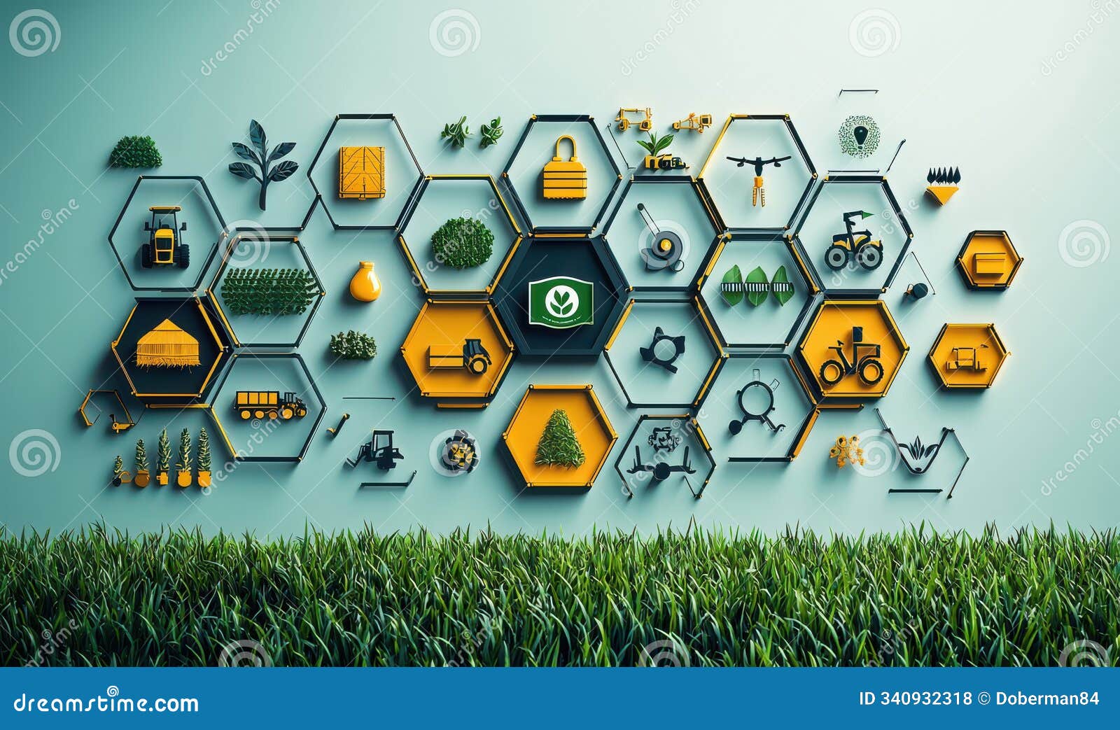Hexagonal Pattern with Icons of Agriculture and Technology Concepts in ...