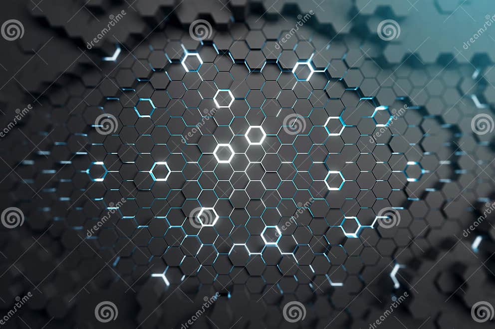 Hexagonal Pattern with Neon Blue Highlights, Modern Digital Wallpaper ...