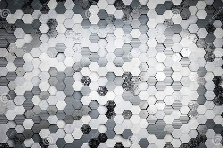 A Hexagonal Pattern with a Textured Design on a Wall, in Grayscale ...