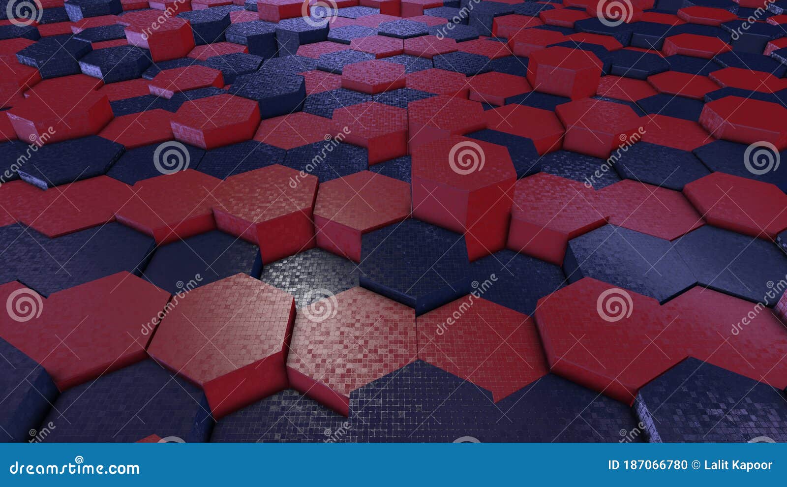 Hexagonal Patterns Blue And Red Non Uniformed, 3d Render Illustration 3 ...