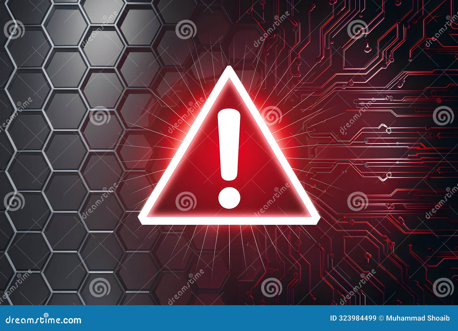 Hexagonal Patterns and Circuitry, Red Exclamation Mark Warns of Danger ...