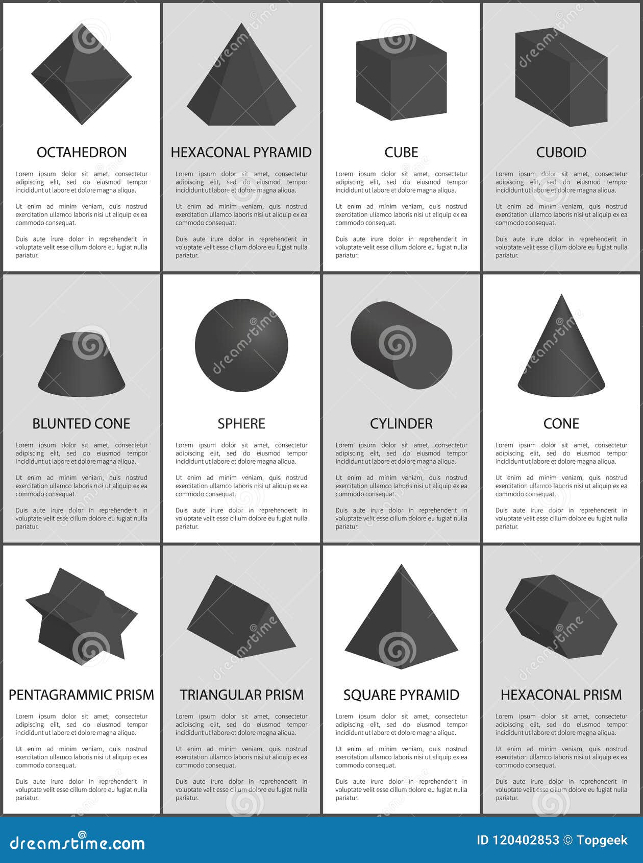 Hexagonal and Pentagonal Pentagrammic Black Prisms Stock Vector ...