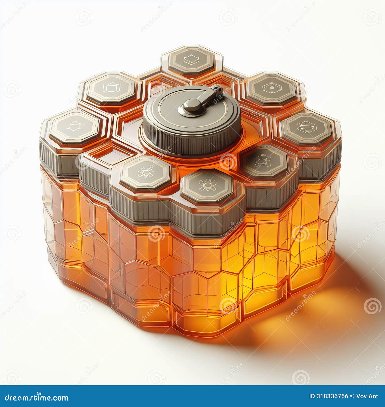 Hexagonal, Plastic Container of Honey with a Spout for Pourin Stock ...