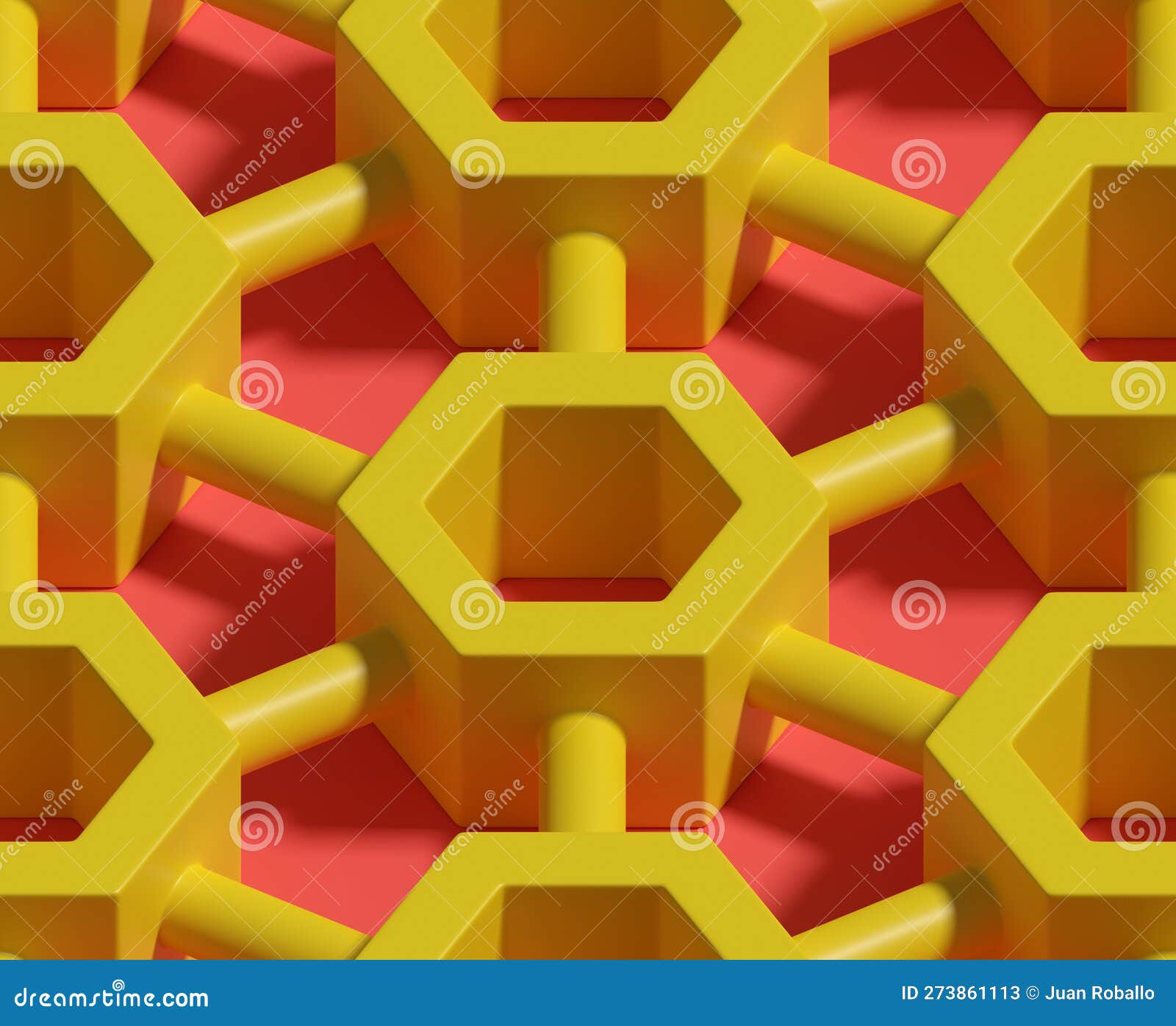 Hexagonal Prisms Interconnected by Pipes Seamless Pattern. Isometric ...