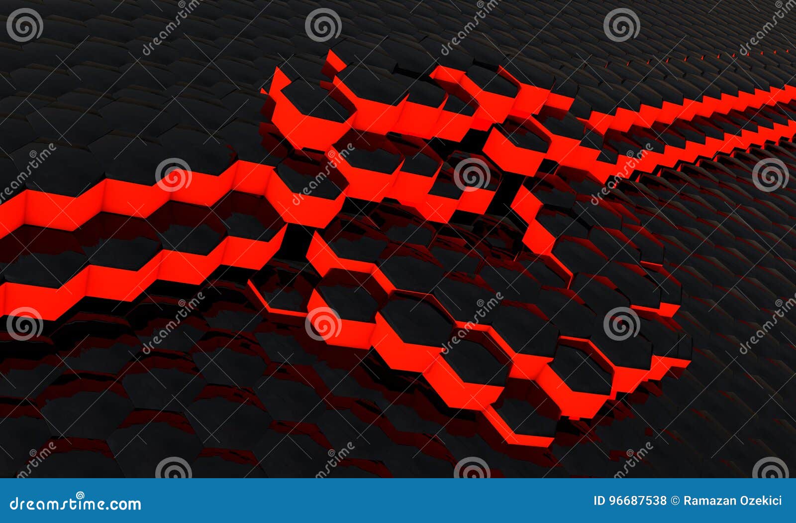 Hexagonal Red Waves Electromagnetic, 3d Stock Illustration ...