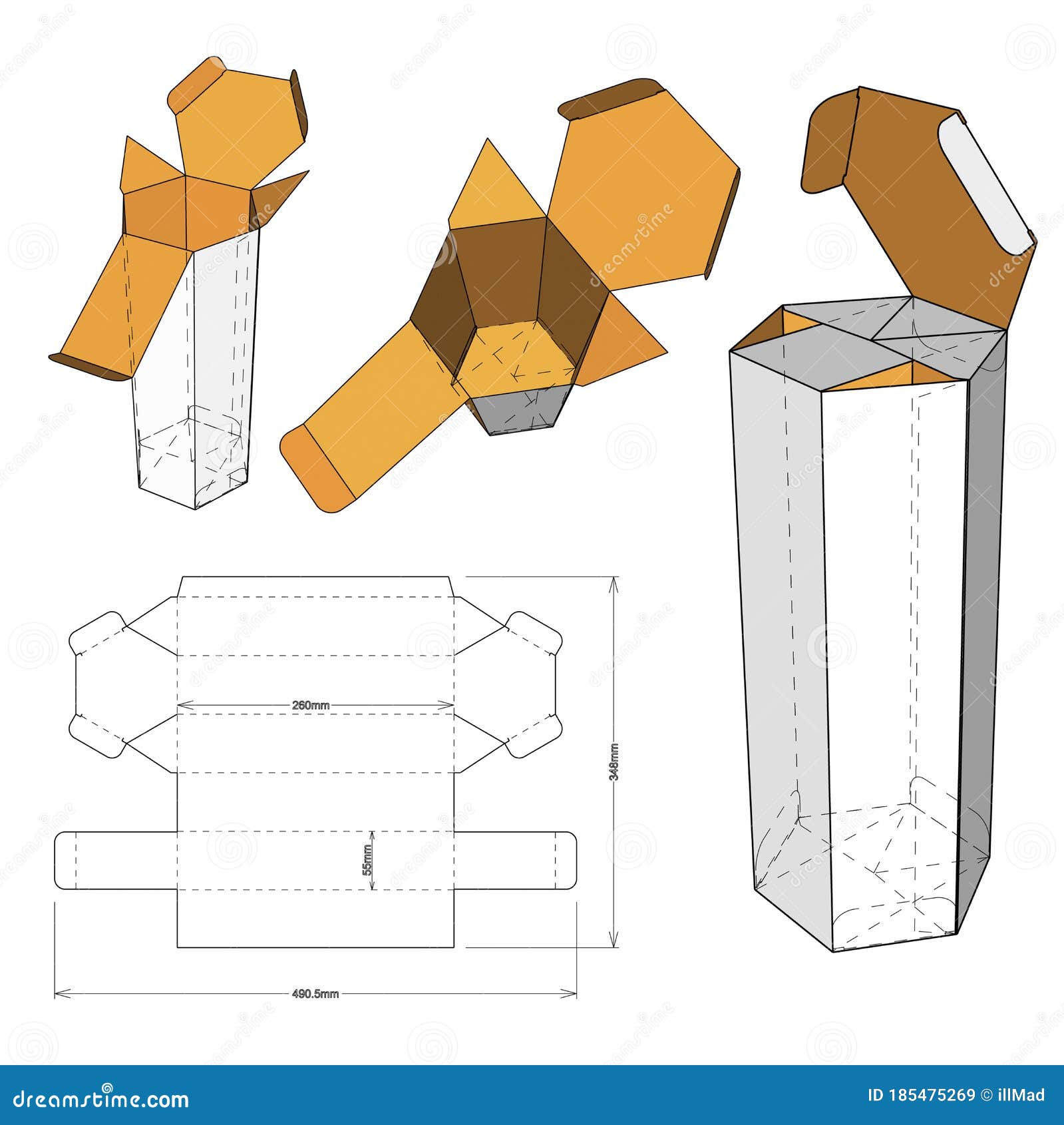 Hexagonal Self Assembly Packaging And Die-cut Pattern. Cartoon Vector ...