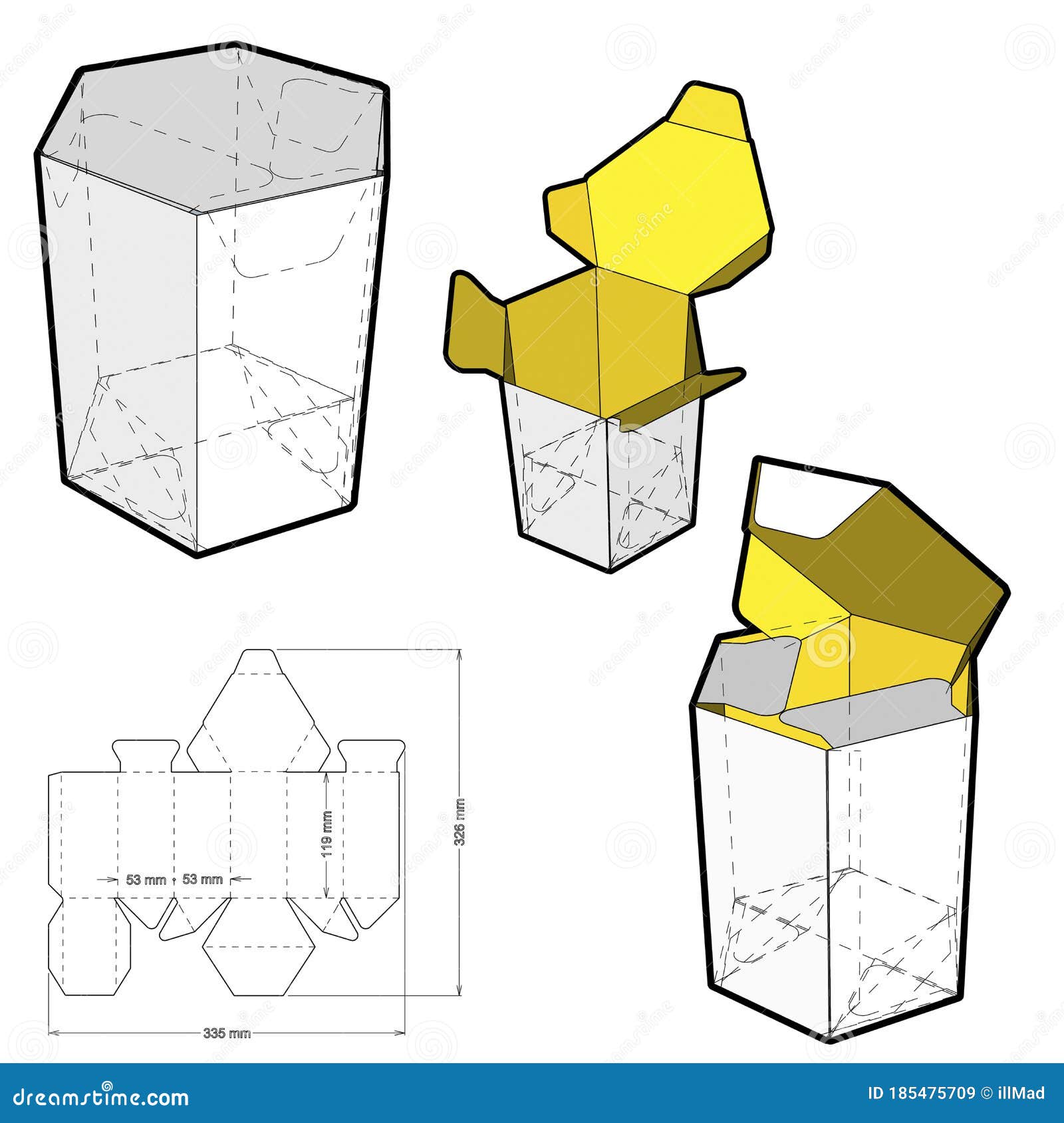 Hexagonal Self Assembly Packaging And Die-cut Pattern. Cartoon Vector ...