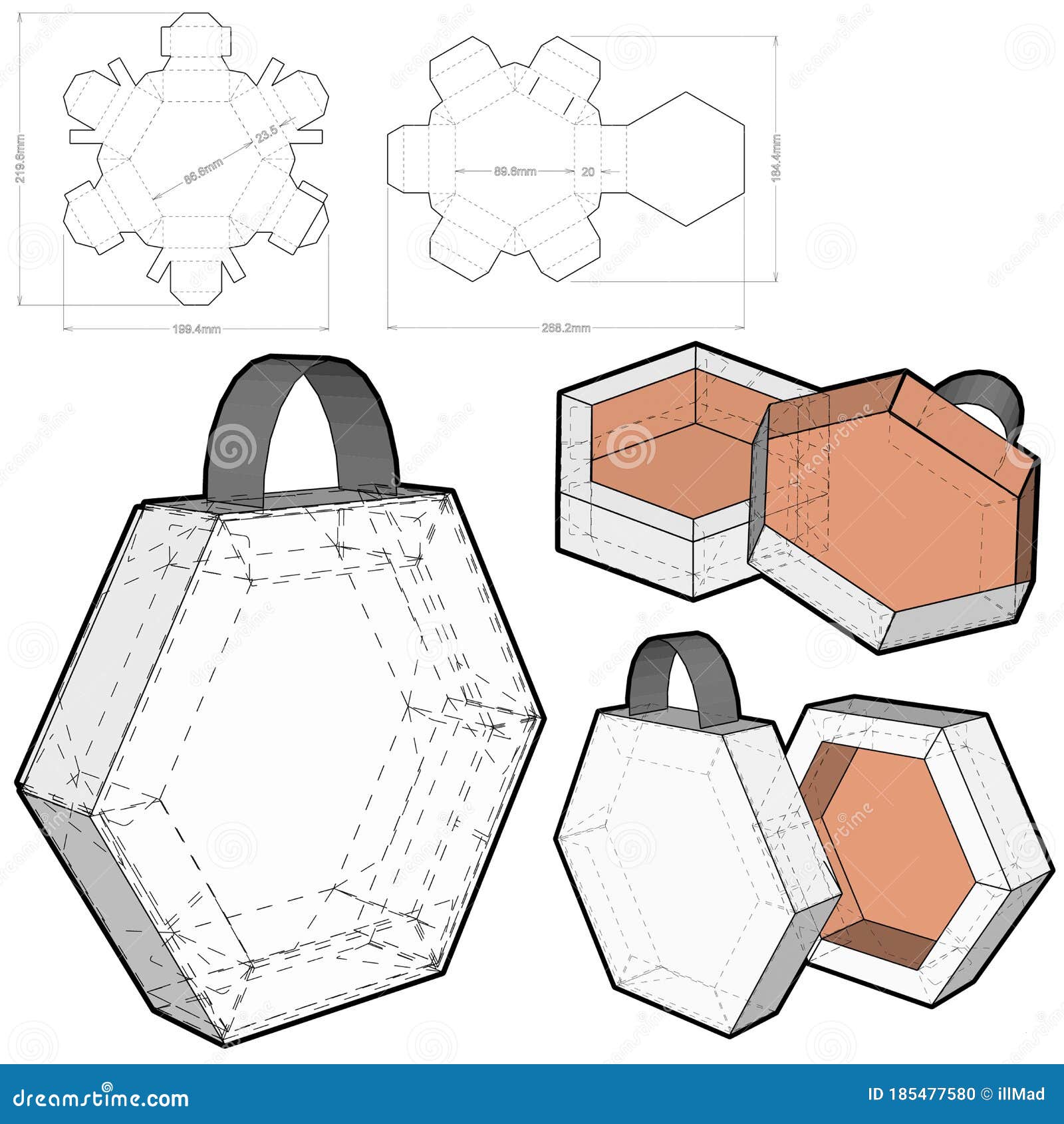 Hexagonal Self Assembly Packaging And Die-cut Pattern. Cartoon Vector ...