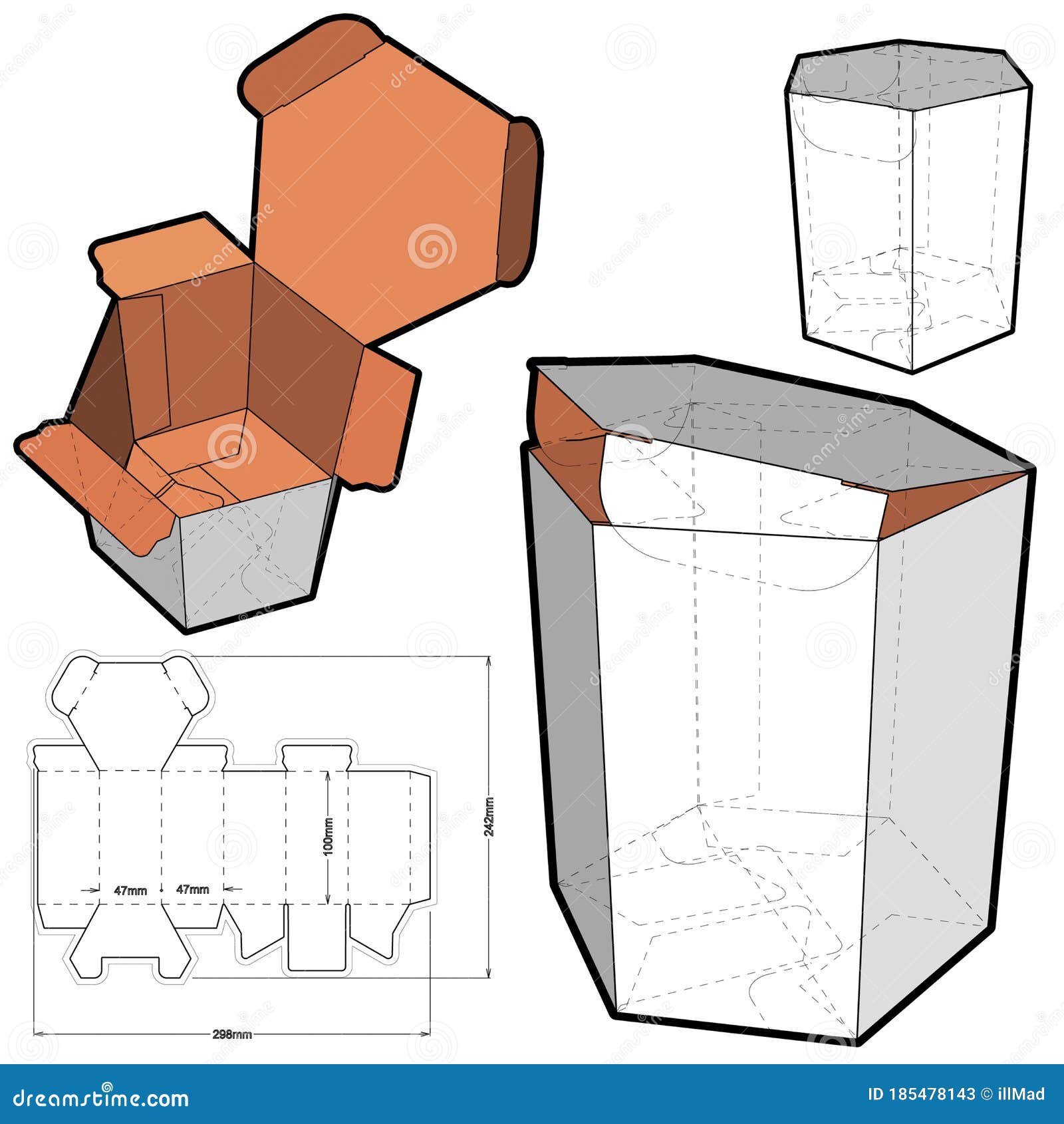 Hexagonal Self Assembly Packaging And Die-cut Pattern. Cartoon Vector ...