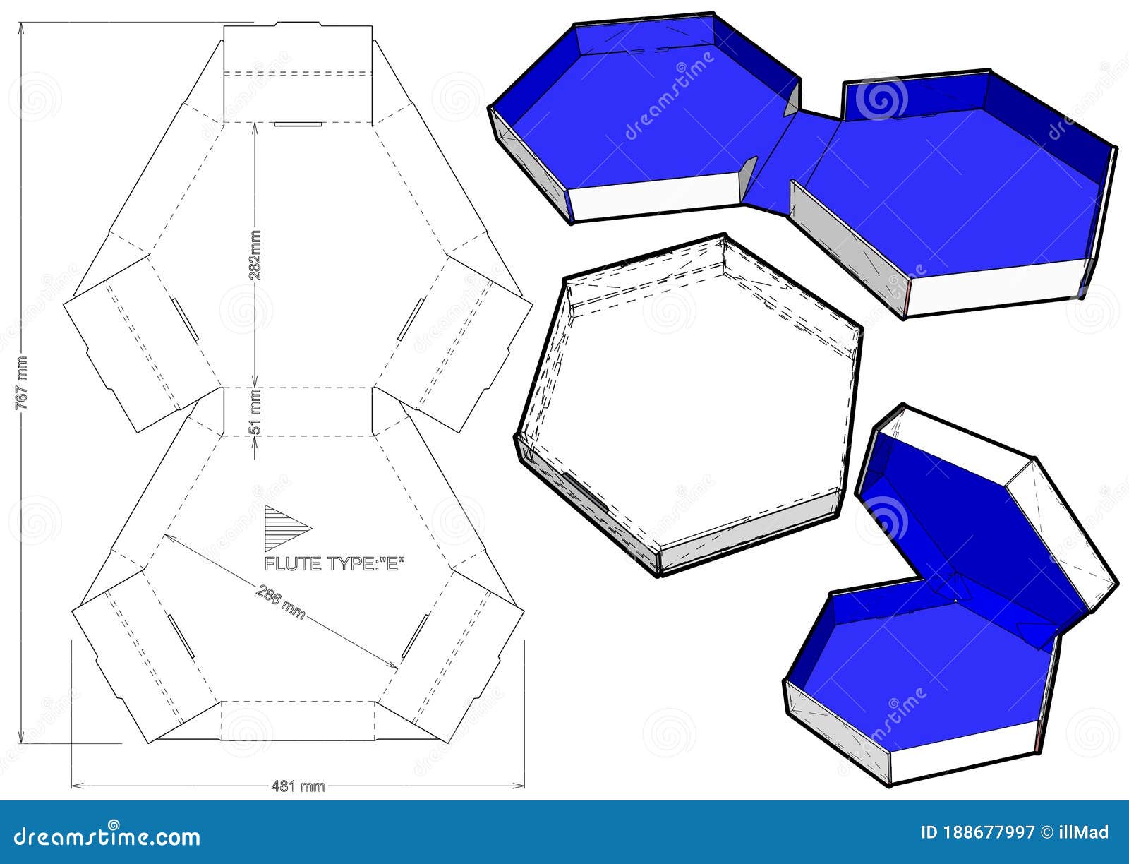 Hexagonal Self Assembly Packaging And Die-cut Pattern. Vector ...