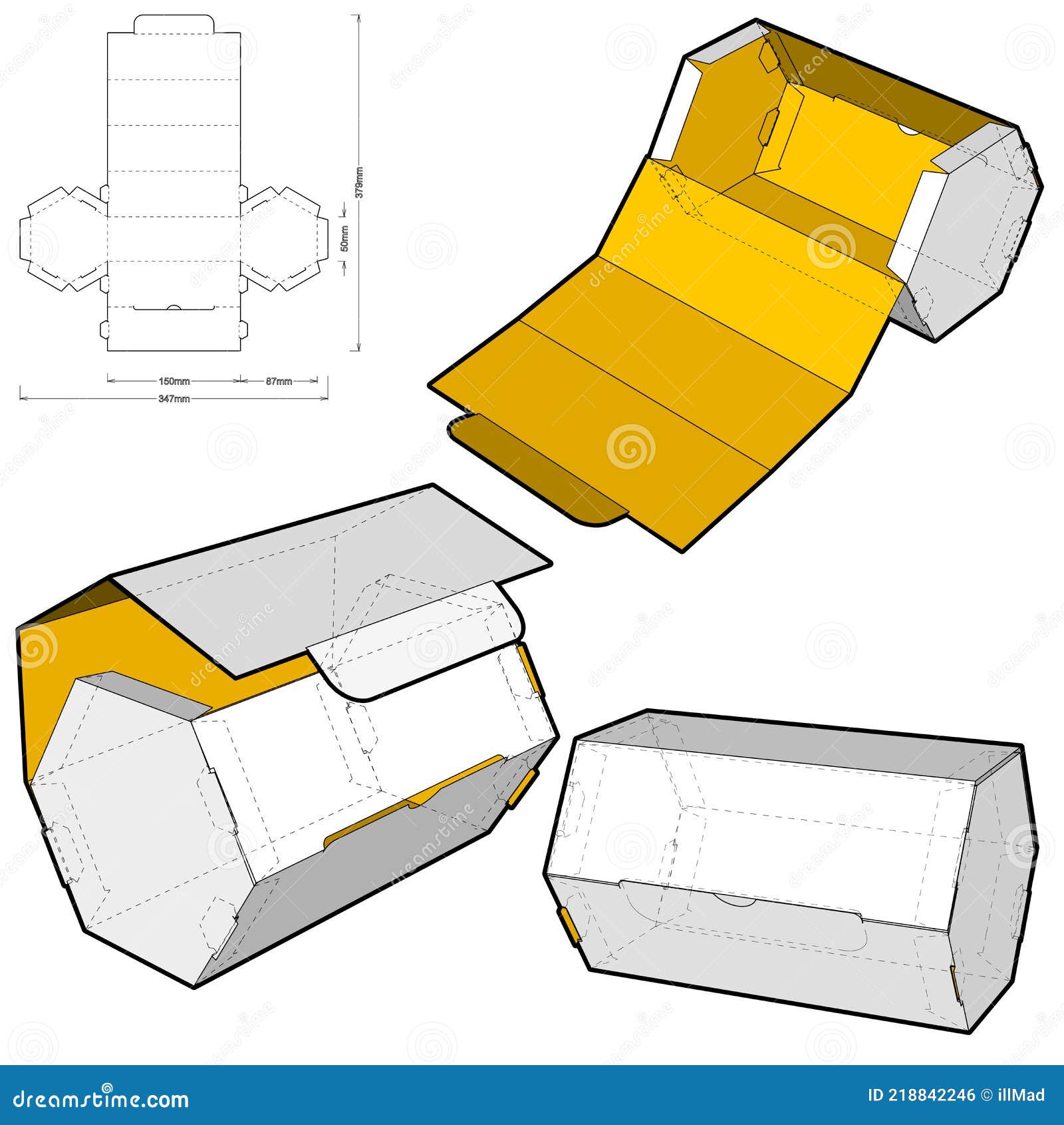 Hexagonal Self Assembly Packaging And Die-cut Pattern. Cartoon Vector ...