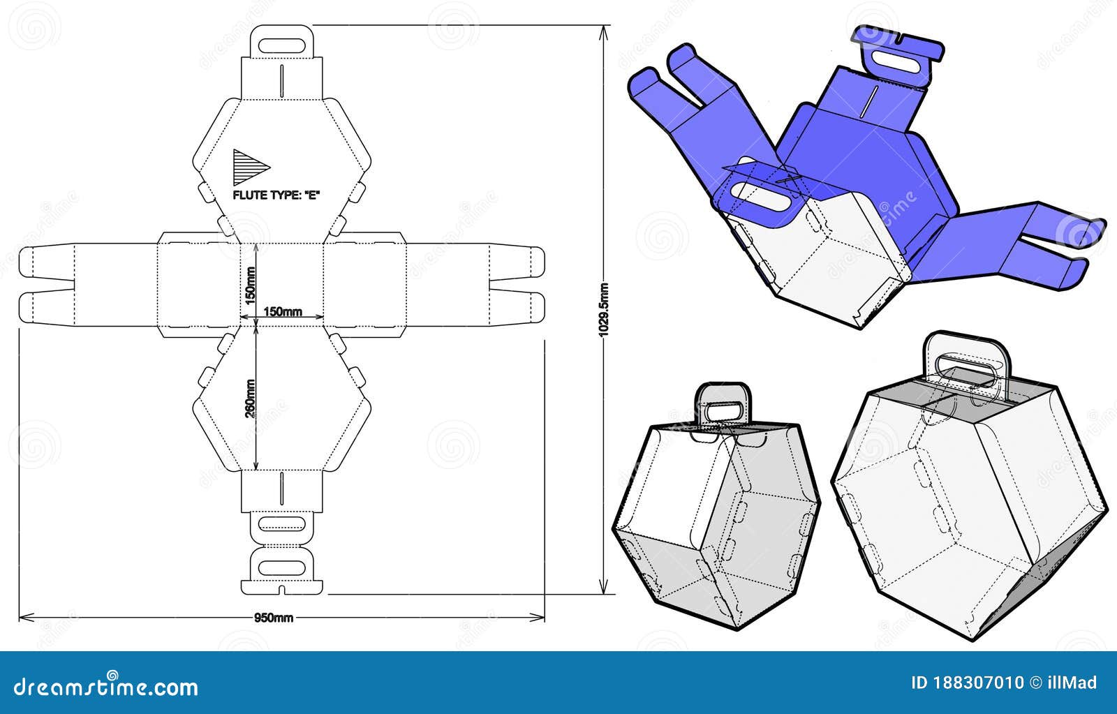 Hexagonal Self Assembly Packaging and Die-cut Pattern. Stock Vector ...