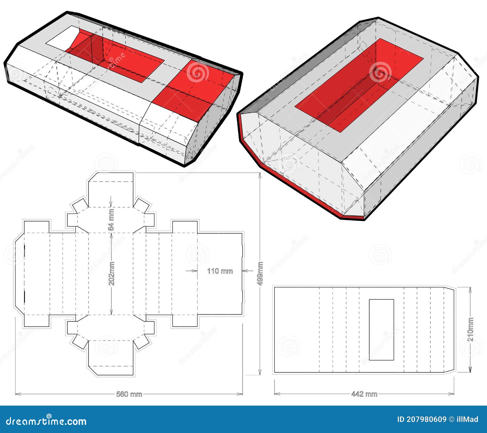 Hexagonal Self Assembly Packaging and Die-cut Pattern. Stock Vector ...