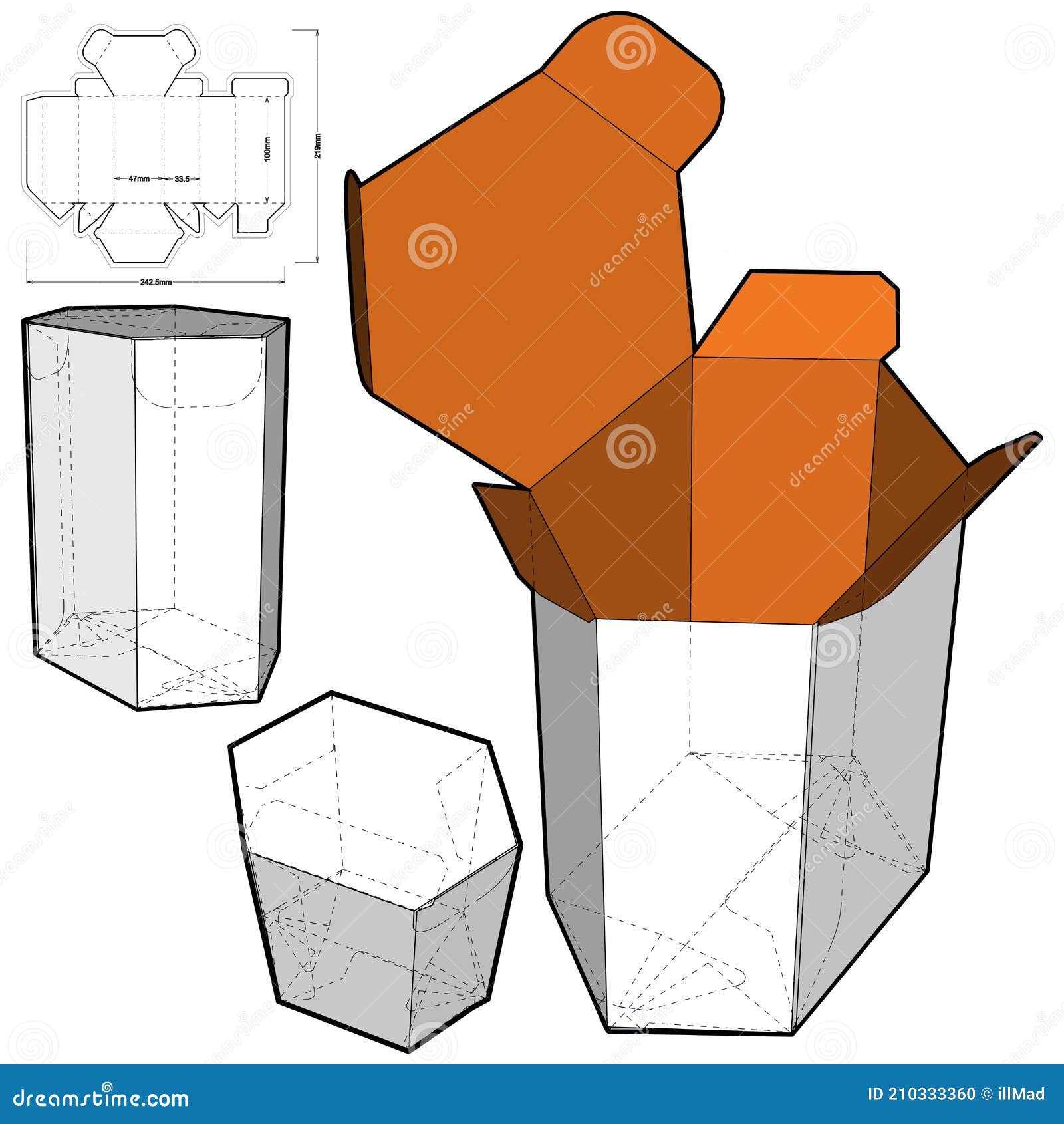 Hexagonal Self Assembly Packaging and Die-cut Pattern. Stock Vector ...