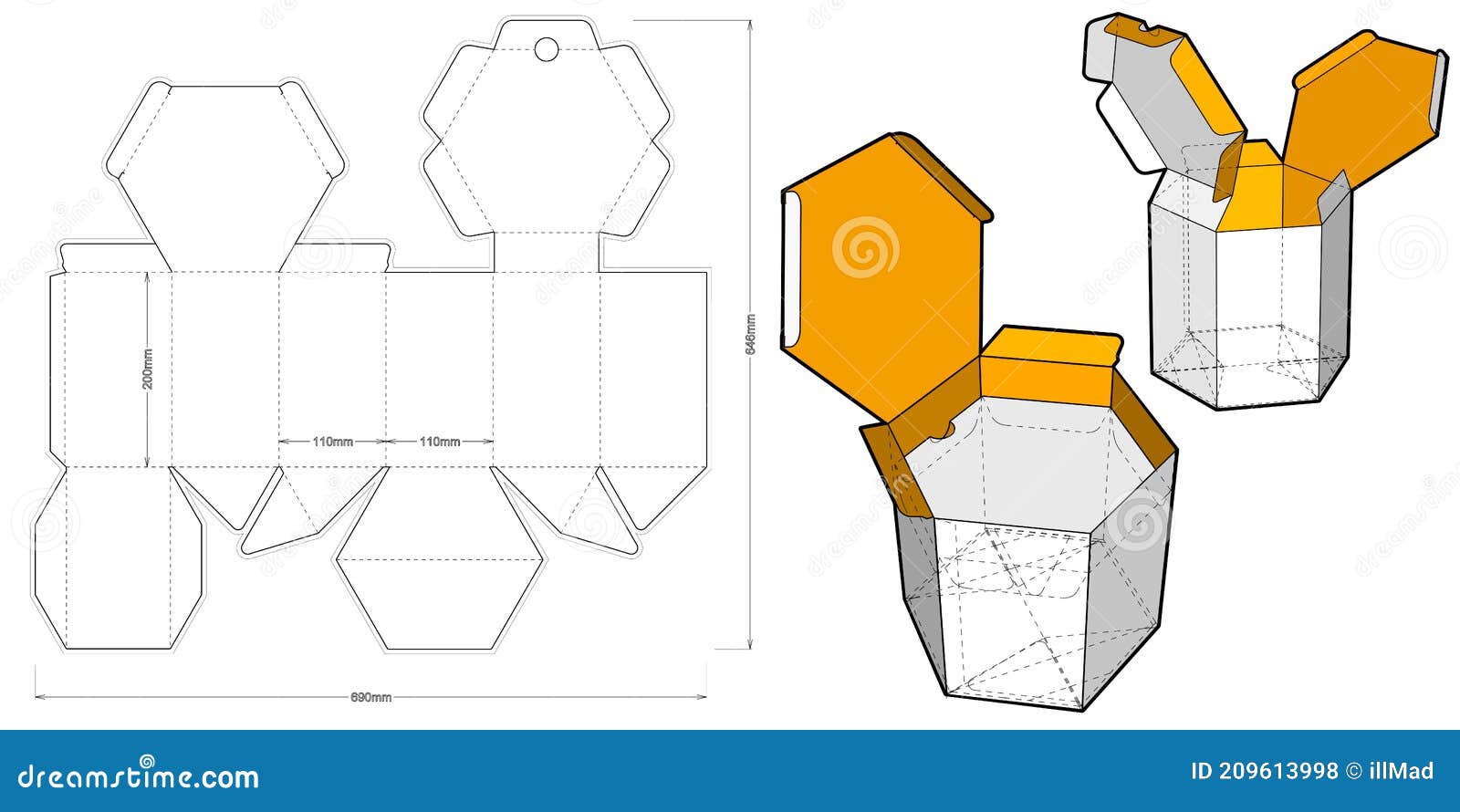Hexagonal Packaging Box With With Zipping Die Cut Template Vector ...