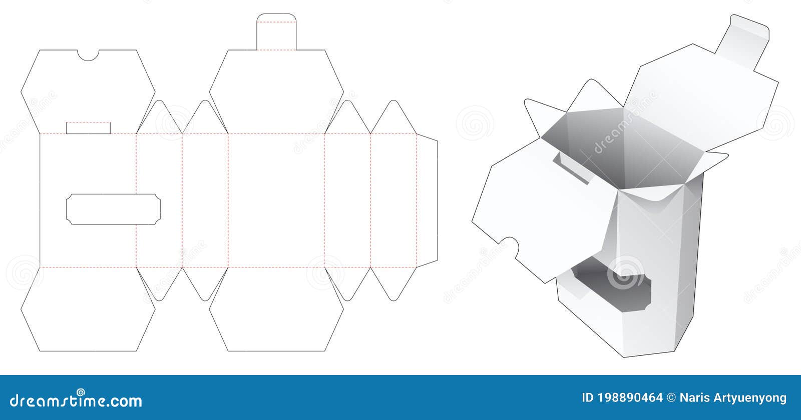 Hexagonal Snack Box With 2 Flips And Display Window Die Cut Template ...