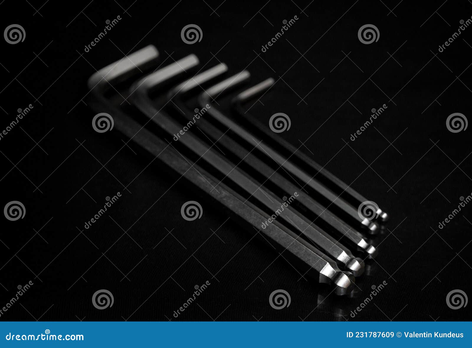 Hexagonal Stainless Allen Keys on Black Background Stock Image - Image ...