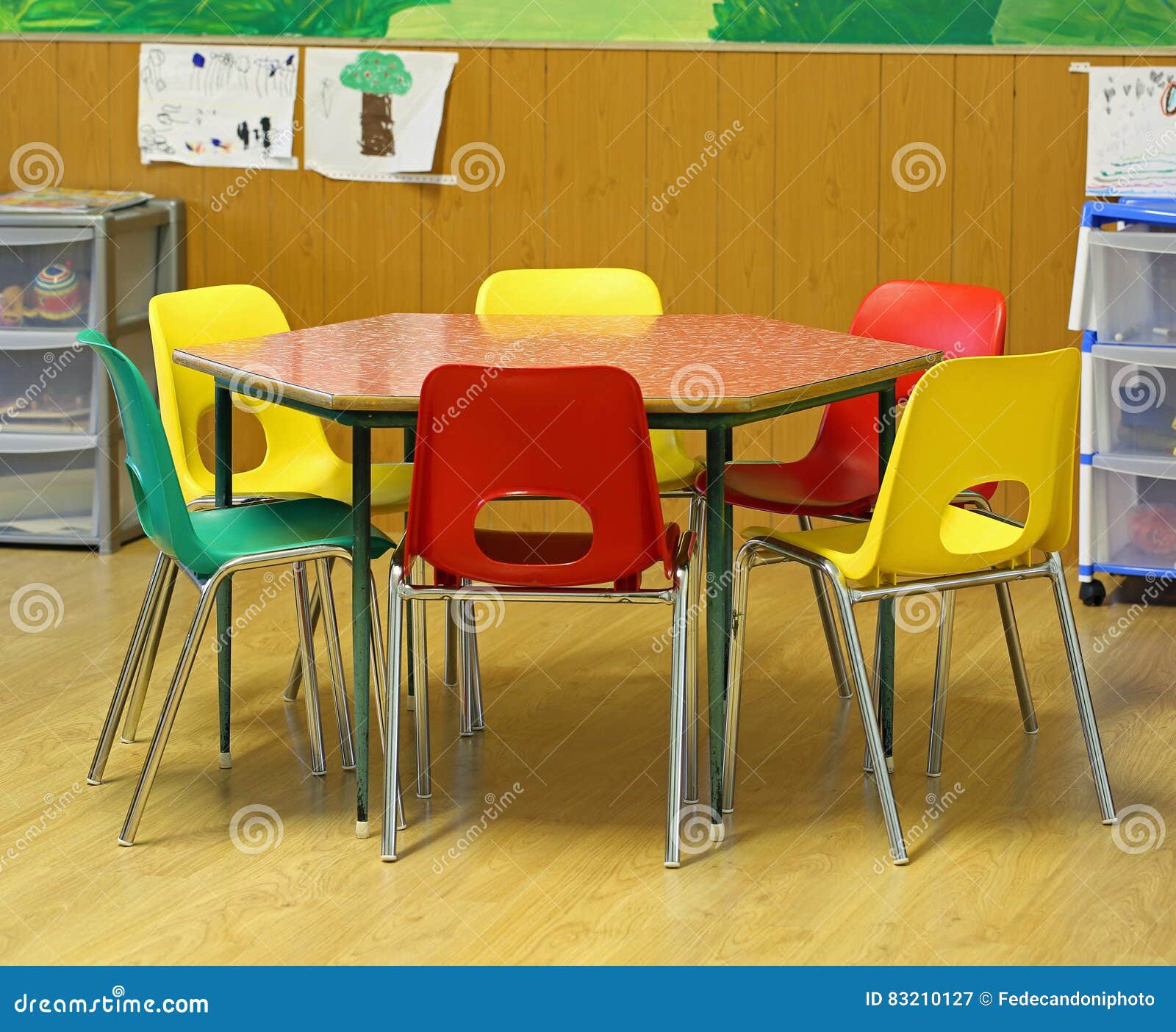 Hexagonal Table with Small Chairs in Elementary School Stock Image ...