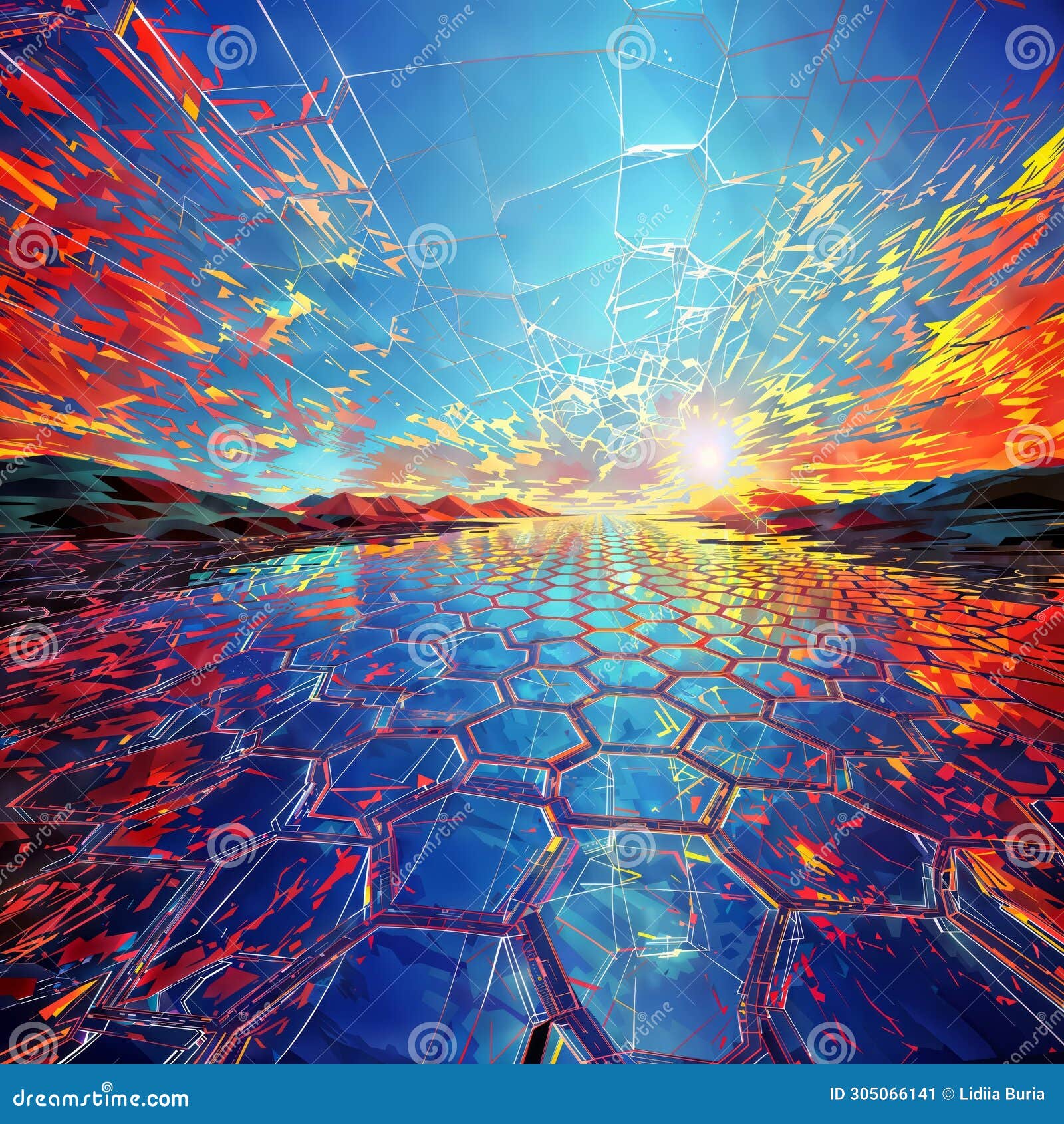 Hexagonal Tapestry: Vibrant Sunset Paints the Celestial Plane ...