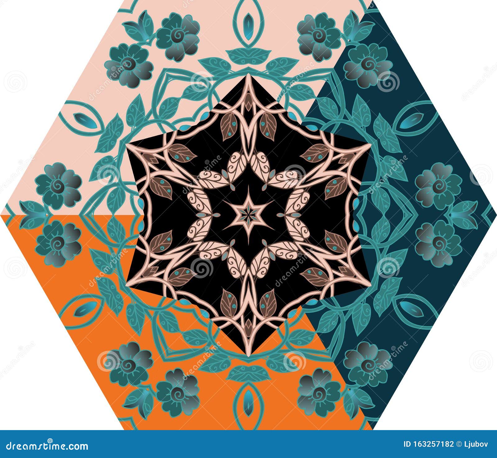 Hexagonal Template with Flowers for Umbrella or Ceramic Tile. Vector ...