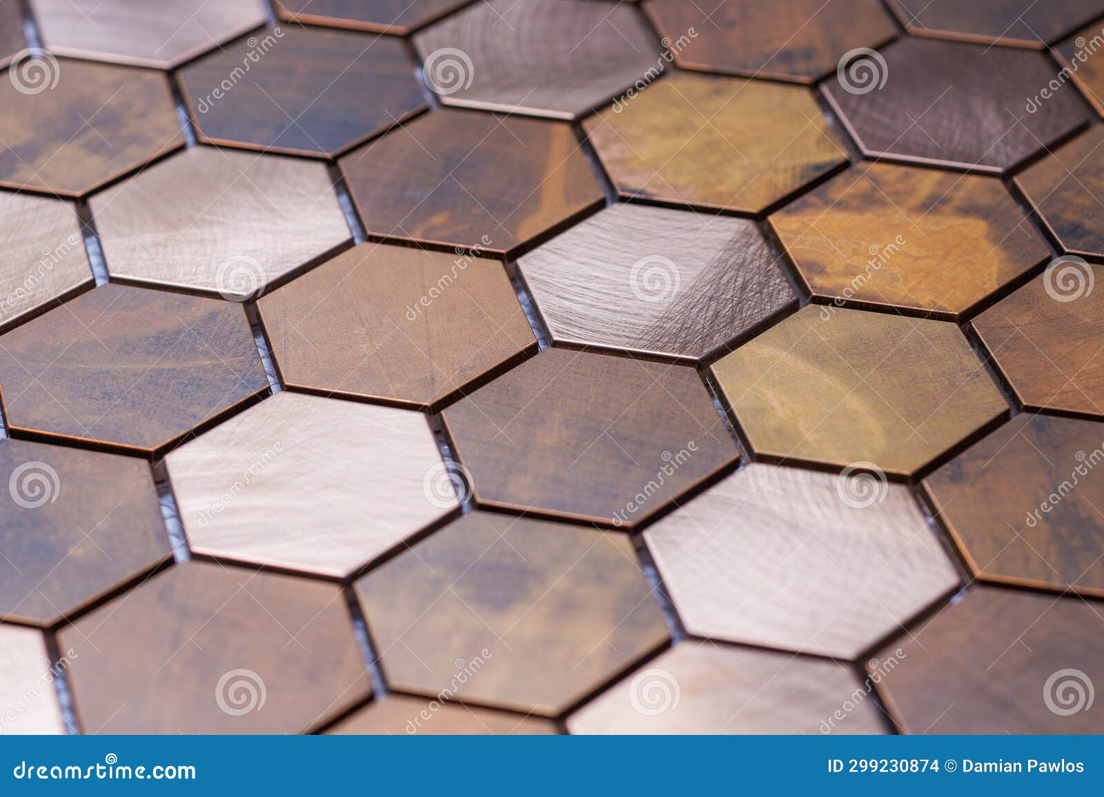 The Hexagonal Texture of Copper Tiles. Geometric Background Stock Photo ...